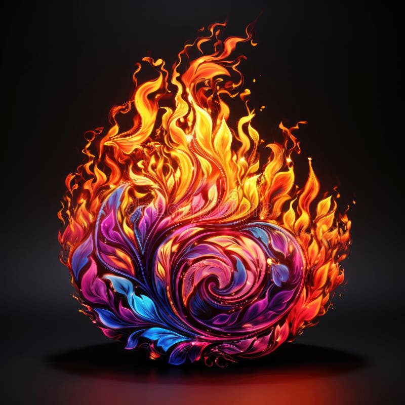 Colorful Floral Flame with Flowing Red Flames on Black Stock ...