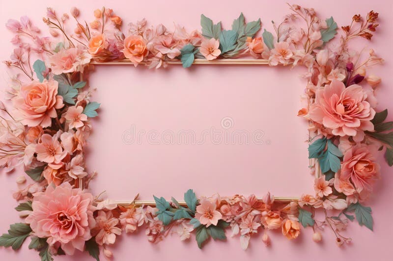 Colorful Floral Frame on Light Pink Background Stock Illustration ...