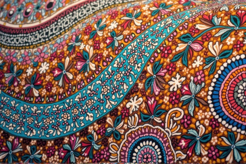 Colorful Floral and Geometric Batik Textile Pattern with Intricate ...