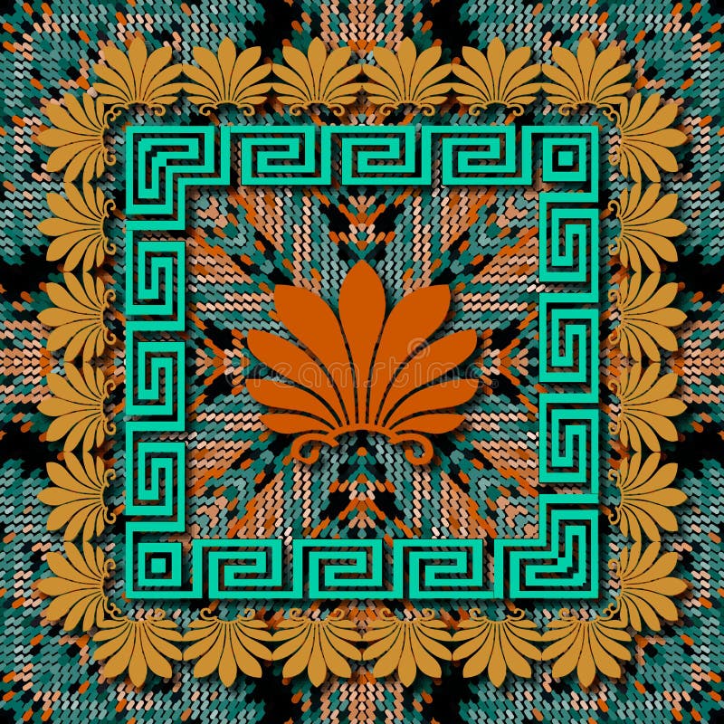 Colorful Floral Greek Seamless Pattern with Square Frames. Borders ...