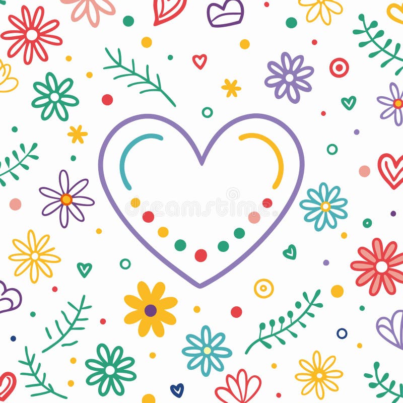 Colorful Floral Heart Pattern Design Stock Vector - Illustration of ...