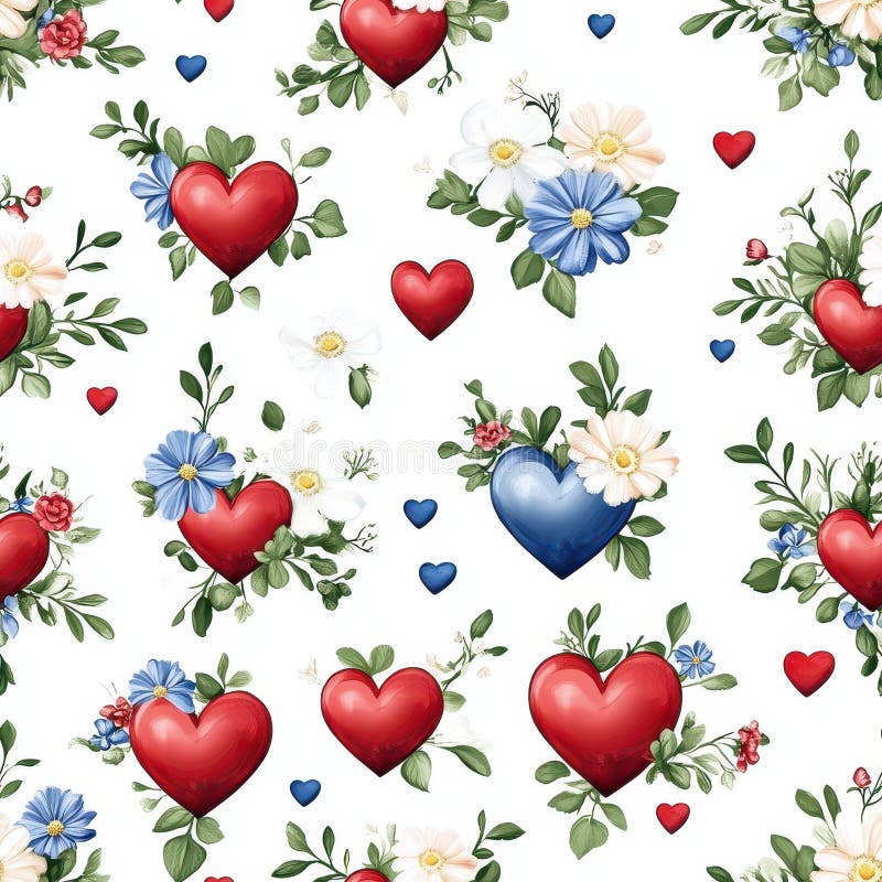 Colorful Floral Heart Pattern Design on White Background for Craft ...