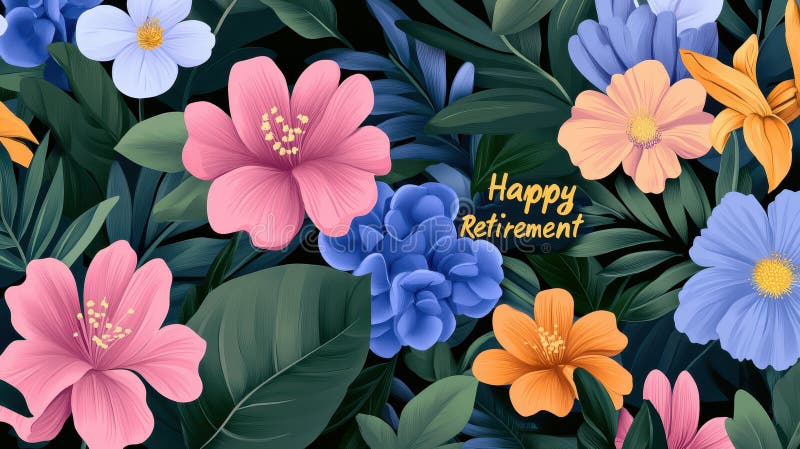 Colorful Floral Illustration with Happy Retirement Text Stock Image ...