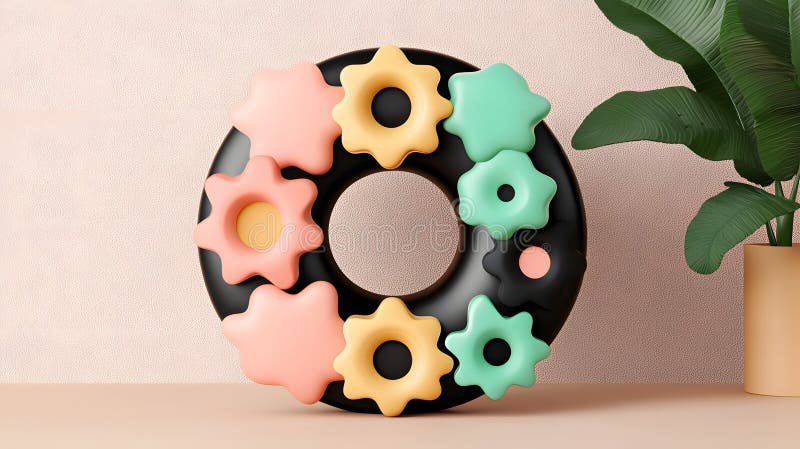 Colorful Floral Inflatable Pool Float Decoration Stock Illustration ...