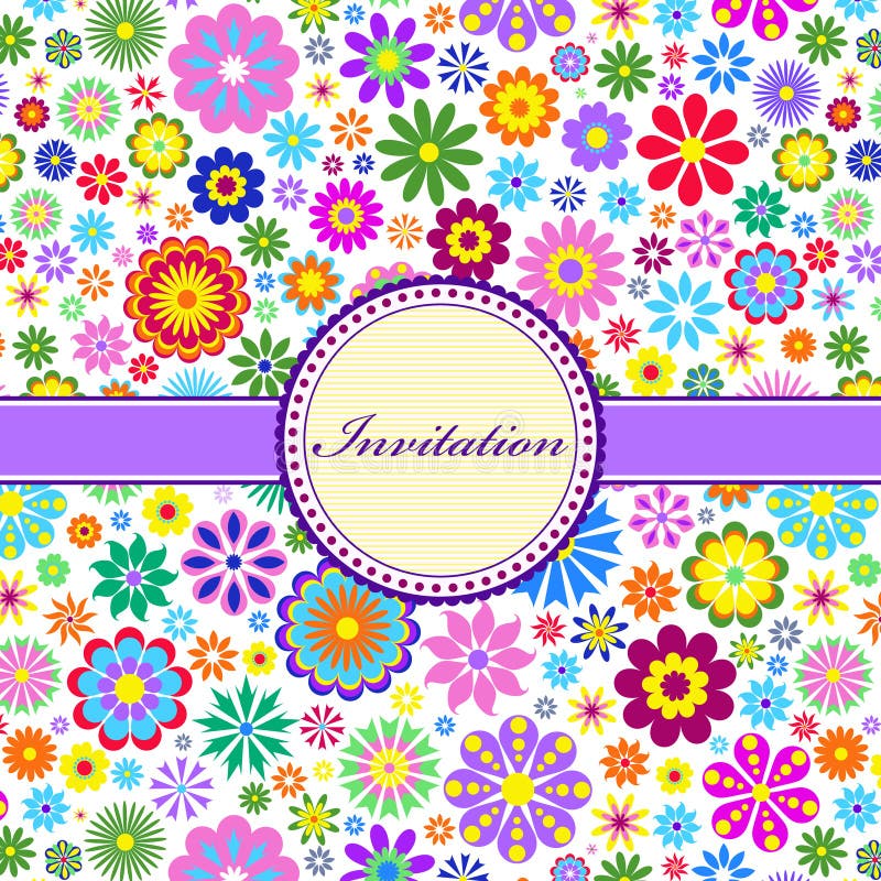Colorful Floral Invitation Card Stock Vector - Illustration of decor ...