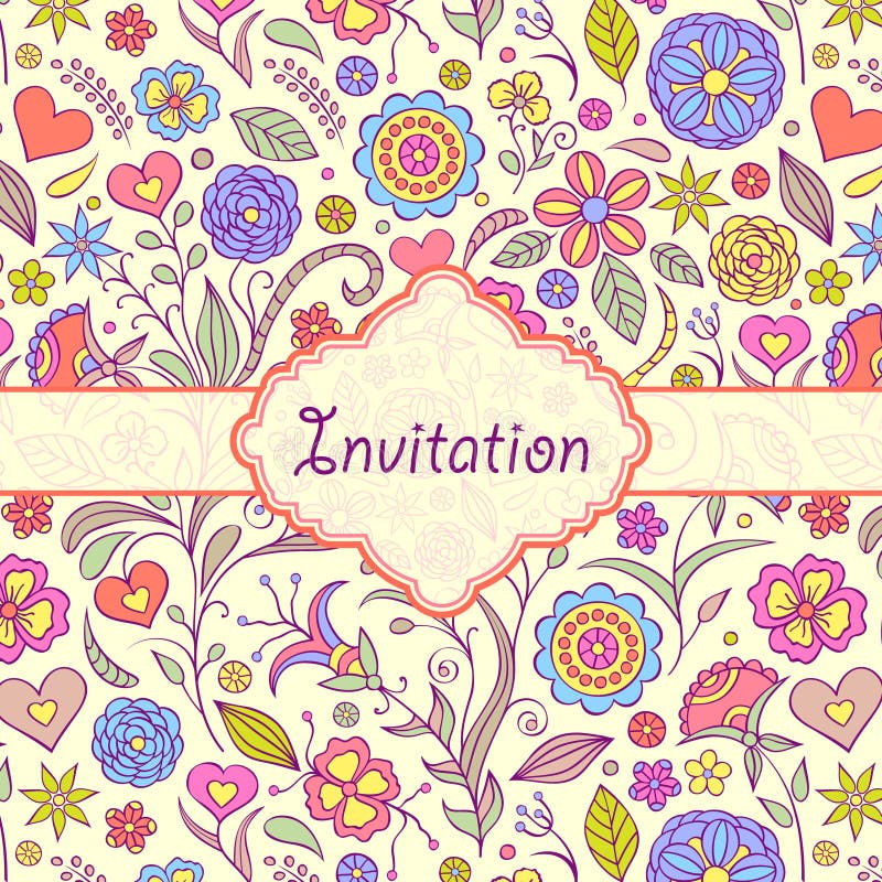Colorful Floral Invitation Card Stock Vector - Illustration of colorful ...