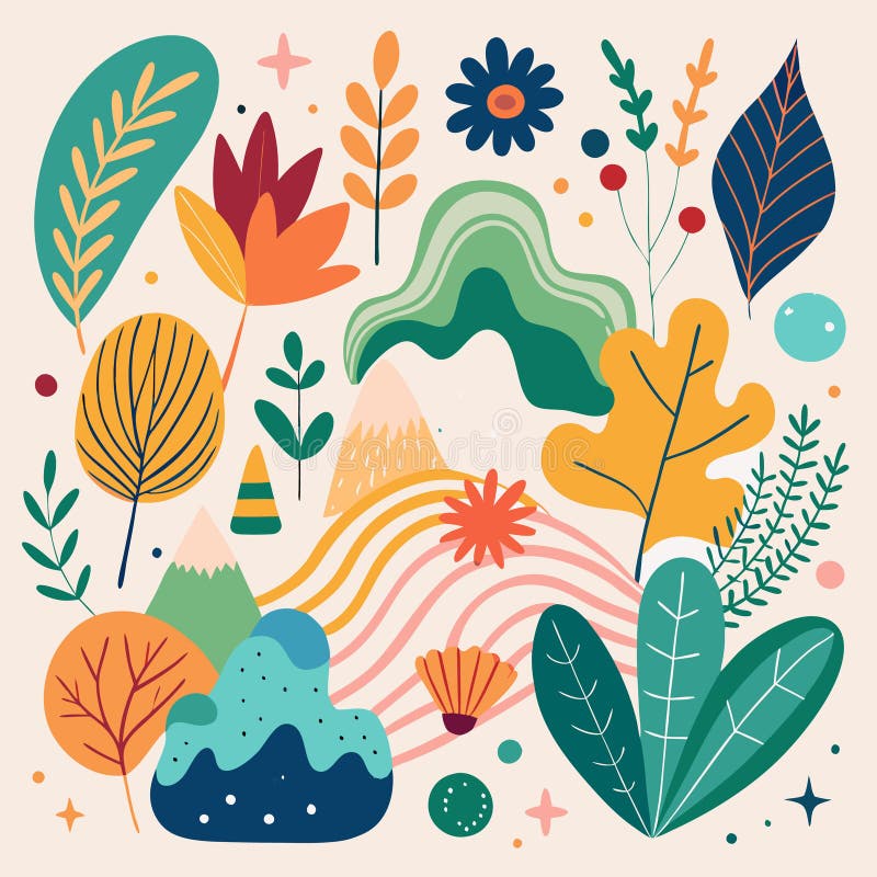 Colorful Floral and Nature Elements Design Stock Vector - Illustration ...