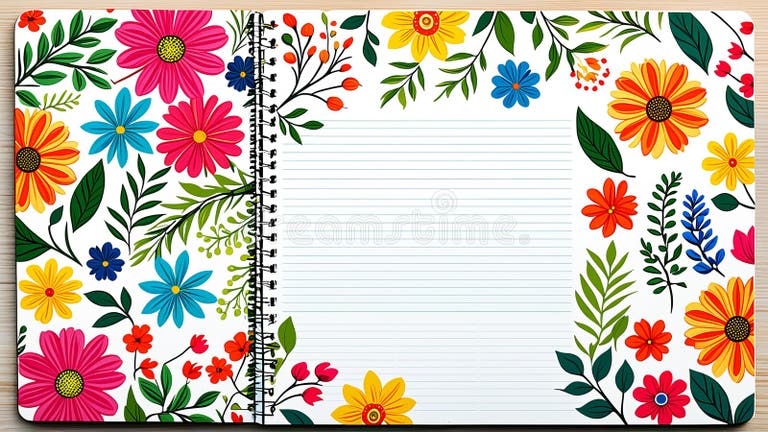 Colorful Floral Notebook with Spiral Binding Featuring a White Lined ...