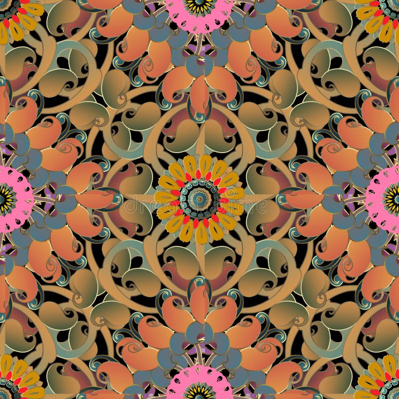 Colorful Floral Paisley Vector Seamless Pattern. Elegance Flourish ...