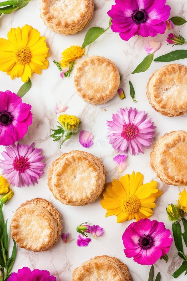 Colorful Floral Pastry Flat Lay Marble Background Stock Photos - Free ...