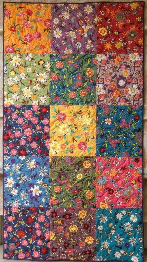 Colorful Floral Patchwork Quilt with Diverse Patterns and Vibrant ...