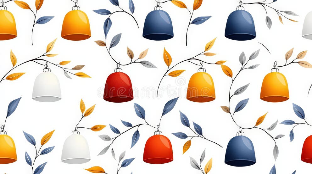 Colorful Floral Pattern with Decorative Bells and Leaves Ideal for ...