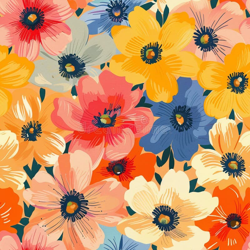 Colorful Floral Pattern Design: Vibrant Spring Blossoms on Fabric ...