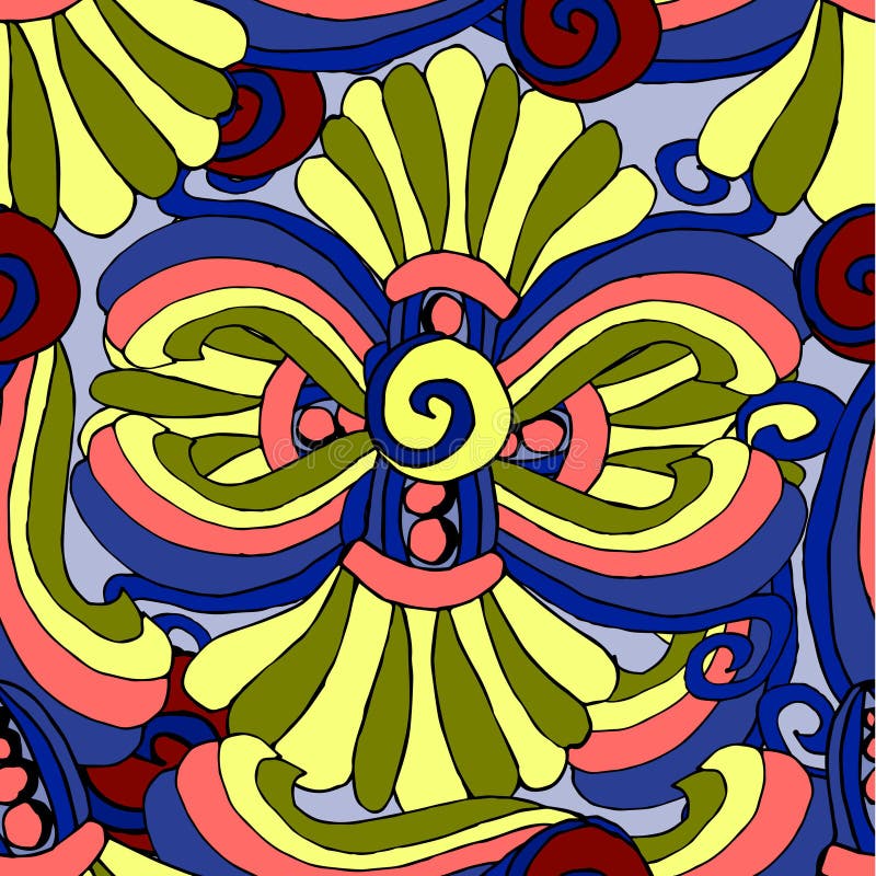 Colorful Floral Pattern Drawing on Blue Background Stock Illustration ...