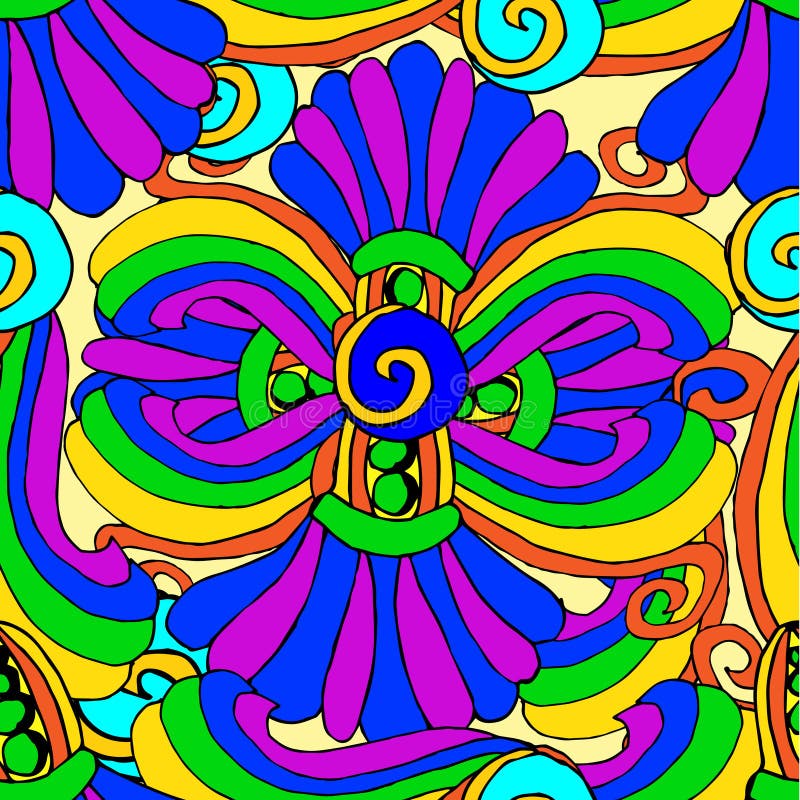 Colorful Floral Pattern Drawing Stock Illustration - Illustration of ...