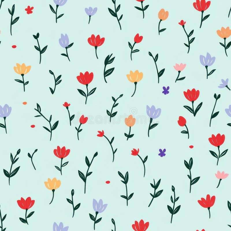 Colorful Floral Pattern on Mint Green Background. Trendy Botanical ...