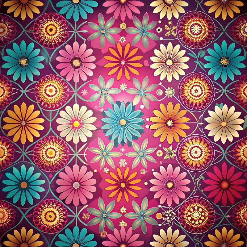 Colorful Floral Pattern - Retro Flower Power Design Stock Illustration ...