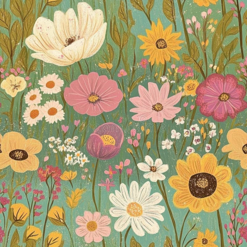 Colorful Floral Pattern with Vintage Vibe on Textured Background Stock ...