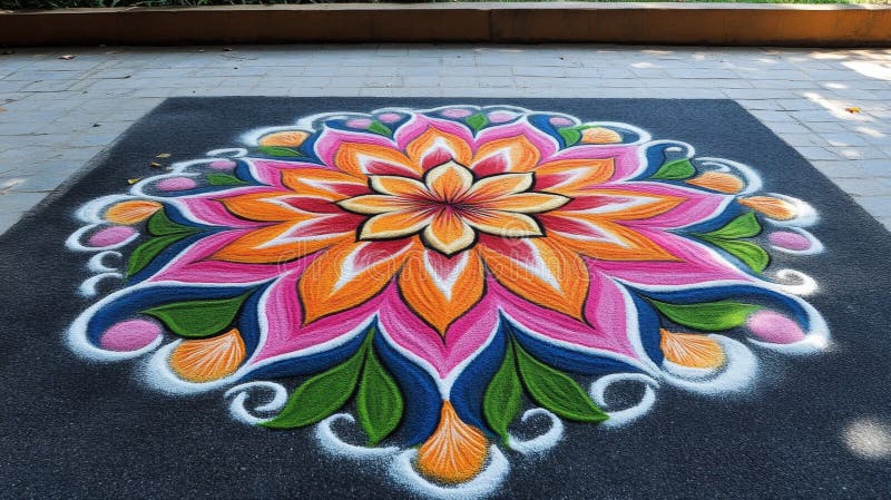 Colorful Floral Rangoli Design Adorns Ground Stock Illustration ...