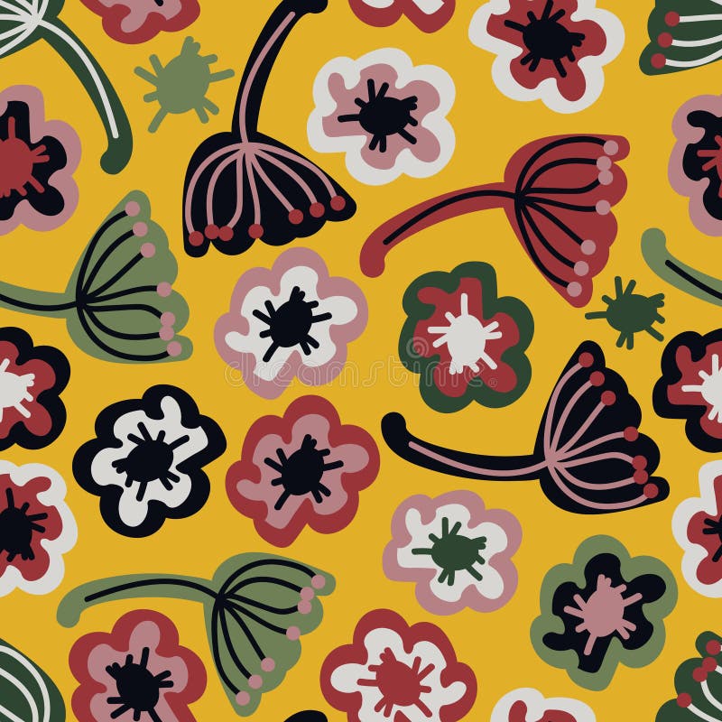 Colorful Floral Seamless Pattern for Kids, Raster Stock Illustration ...