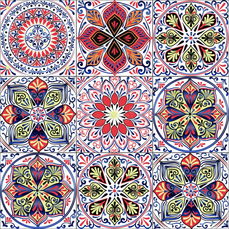 Colorful Floral Seamless Pattern from Squares Stock Vector ...