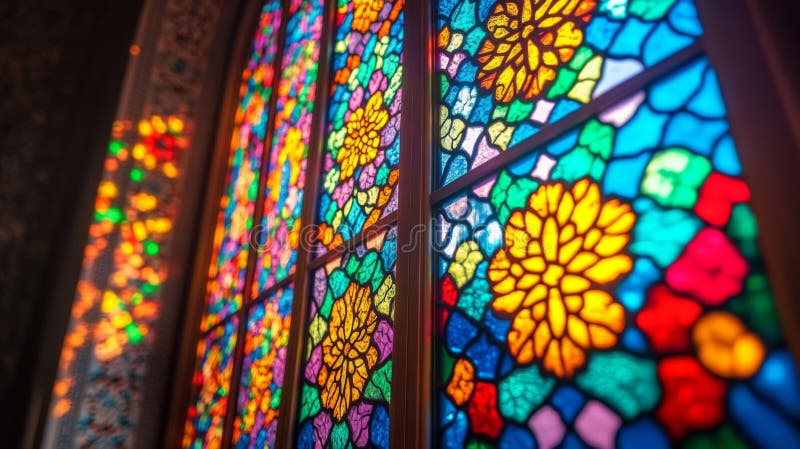 Colorful Floral Stained Glass Window Panels Stock Illustration ...