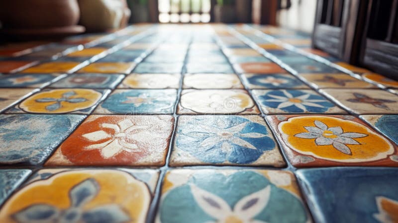 Colorful Floral Tile Floor Pattern Design Stock Illustration ...