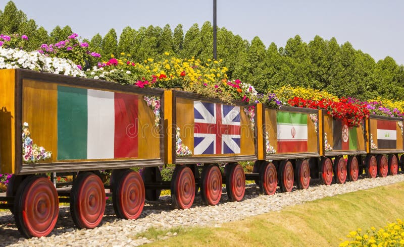 Colorful Floral Train with Flags of Different Countries Editorial Photo ...