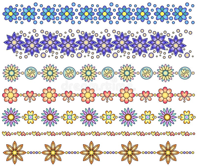 Colorful Floral Trim or Border Collection Stock Vector - Illustration ...