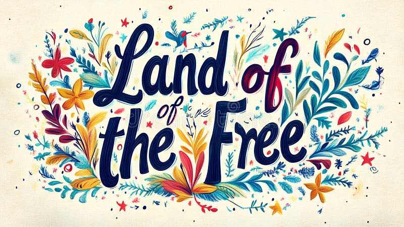 Colorful Floral Typography Art Land of the Free Stock Illustration ...