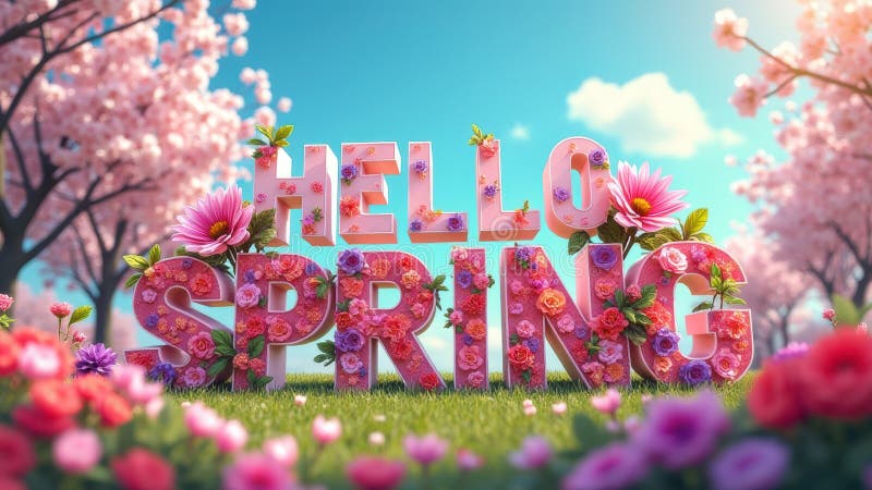 Colorful Floral Typography in Blooming Spring Landscape Stock Image ...