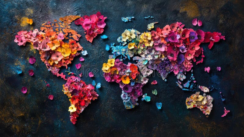 Colorful Floral World Map Design Stock Illustration - Illustration of ...