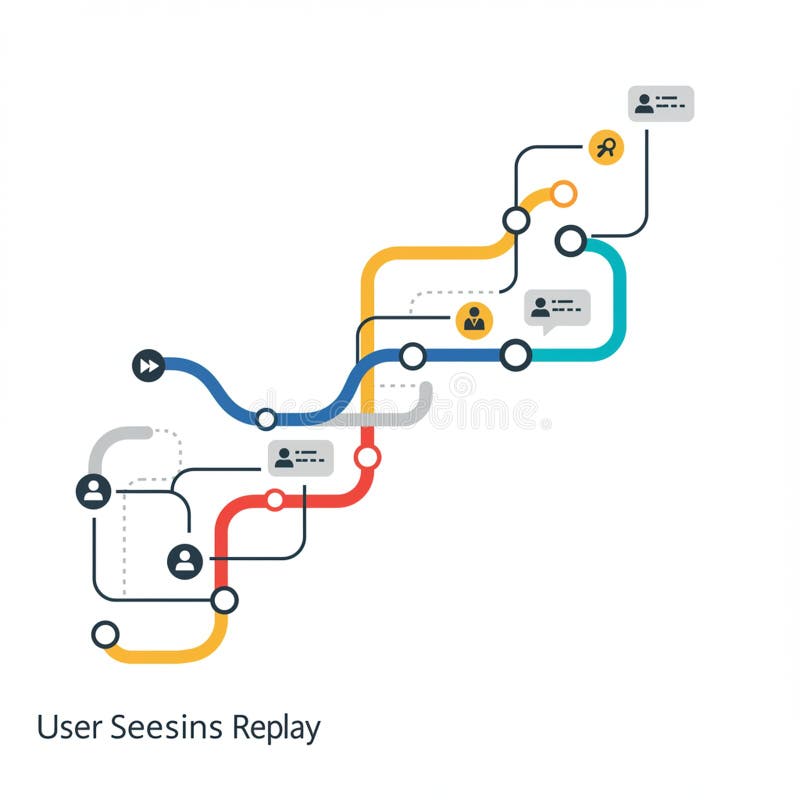 Colorful Flowchart Diagram Representing User Interactions. Curved Lines ...