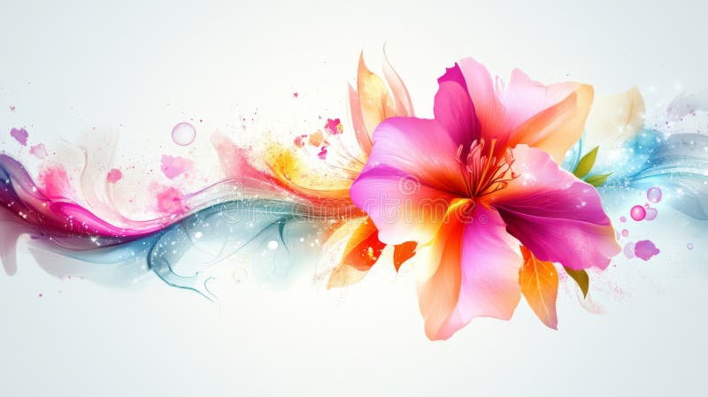 Colorful Flower with Abstract Watercolor Wave Design Stock Illustration ...