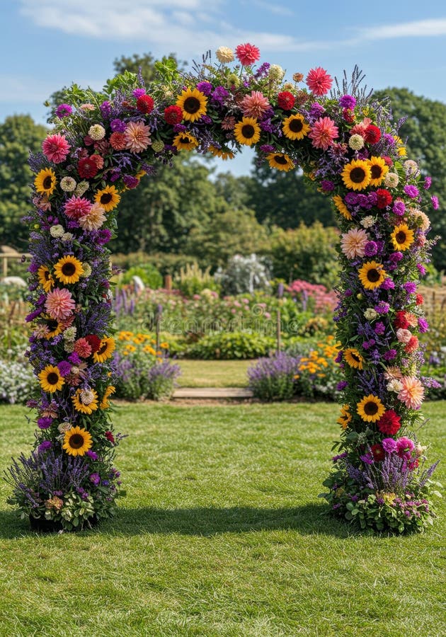 Colorful Flower Arch in a Garden Stock Illustration - Illustration of ...