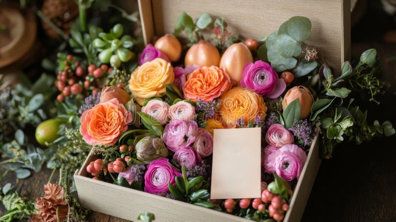 Colorful Flower Arrangement in a Gift Box Stock Illustration ...