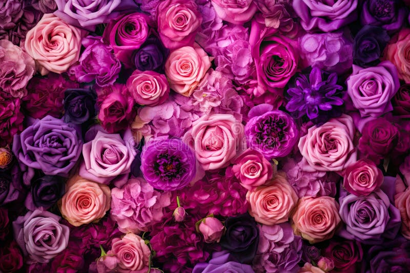 Colorful Flower Backdrop with Purple and Violet Roses Stock Image ...
