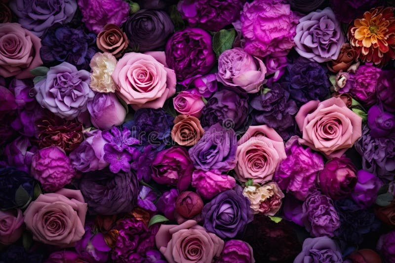Colorful Flower Backdrop with Purple and Violet Roses Stock Photo ...