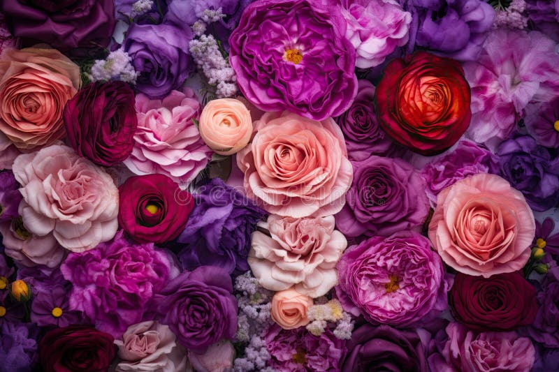 Colorful Flower Backdrop with Purple and Violet Roses Stock Image ...