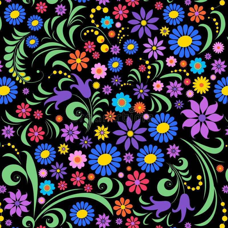 Colorful Flower on Black Background Stock Vector - Illustration of ...