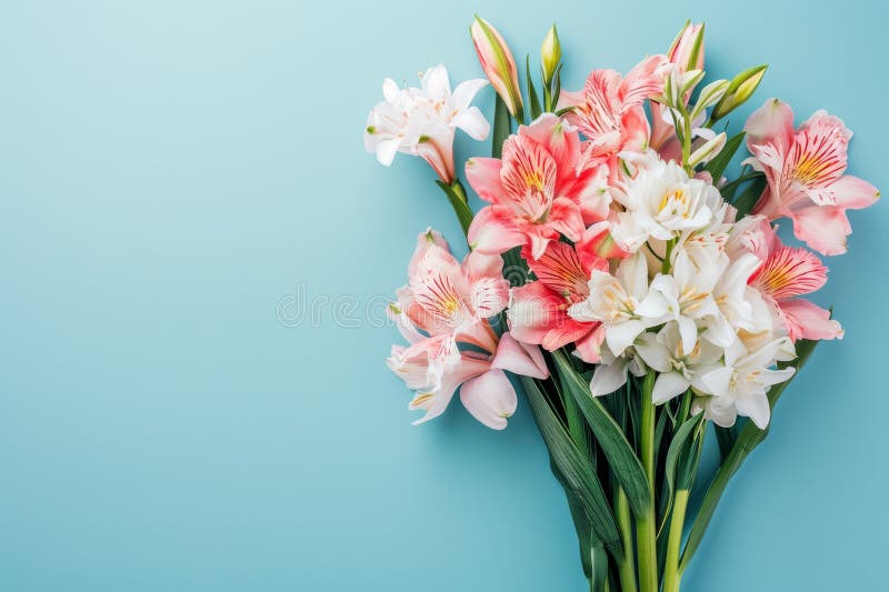 Colorful Flower Bouquet on Blue Background Stock Photo - Image of ...