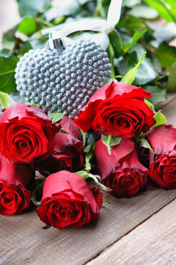 Colorful Flower Bouquet from Red Roses and Heart Shape Stock Image ...