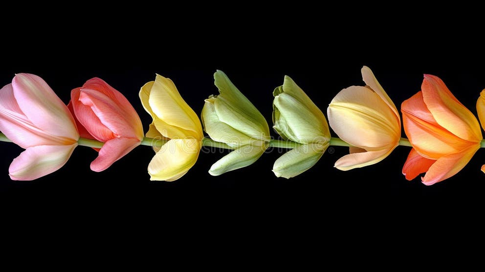 Colorful Flower Buds Gradient on Black Background Stock Illustration ...