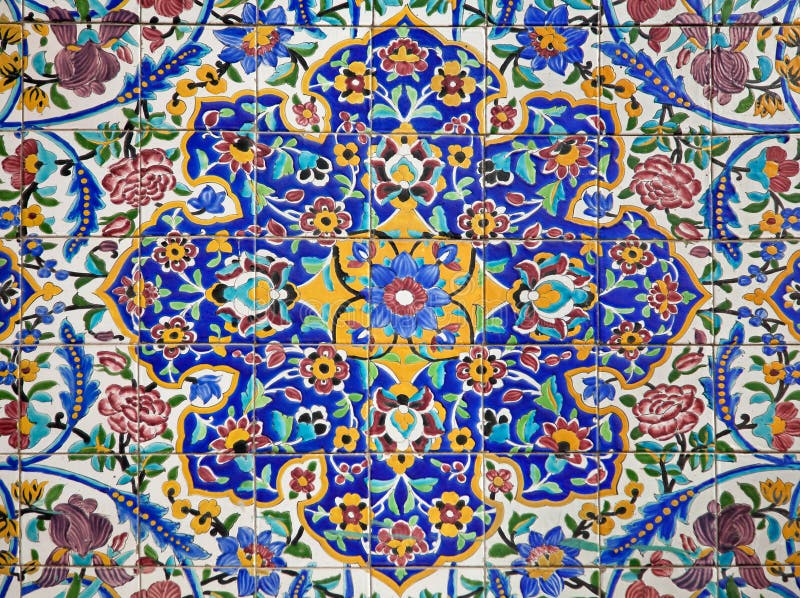 Colorful Flower Design Painted on Tiles Stock Image - Image of floral ...