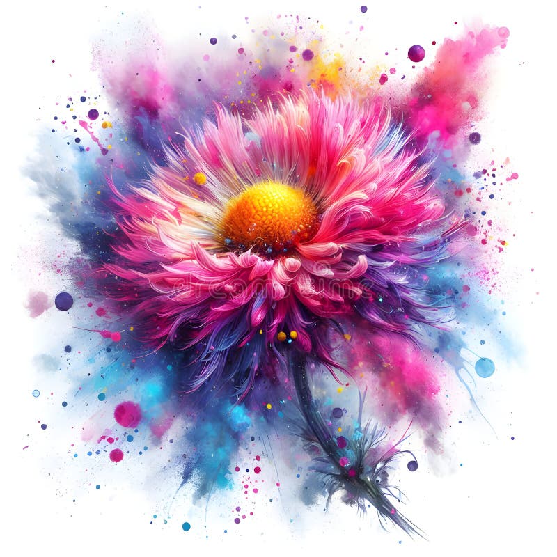 Colorful Flower Exploding with Colorful Powder and Paint Splatters ...