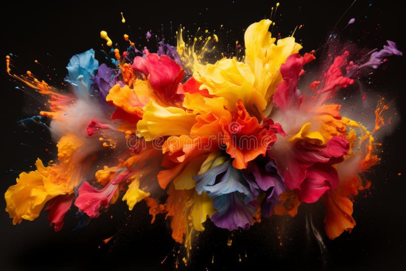 Colorful Flower Explosion on Black Background Stock Illustration ...