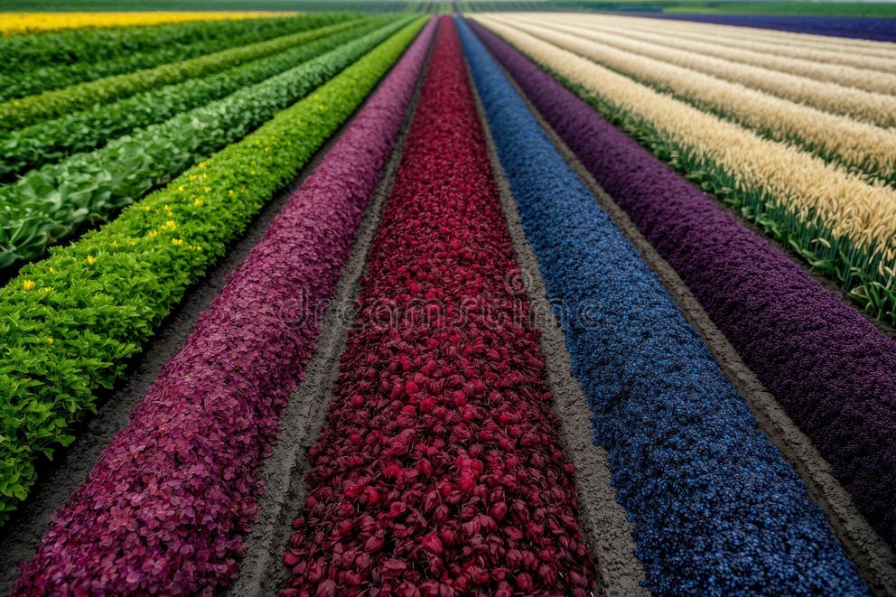 Colorful Flower Fields in Bloom Stock Illustration - Illustration of ...