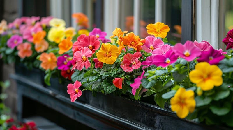 A Window Box Overflowing with a Variety of Plants and Colorful Flowers ...