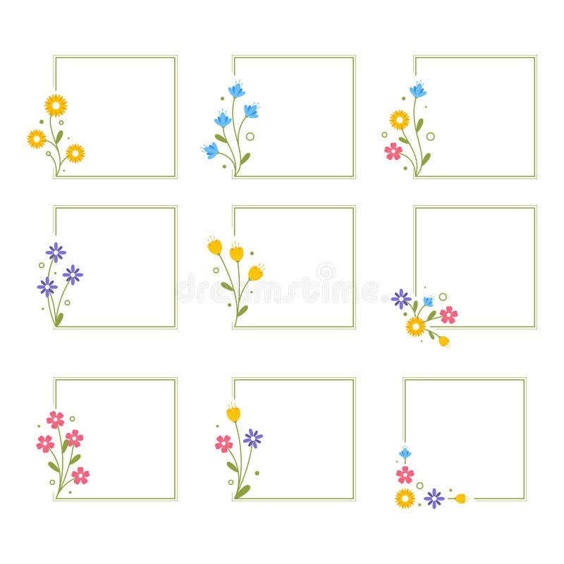 Colorful Flower Frame Ornament Collection Set Stock Illustration ...