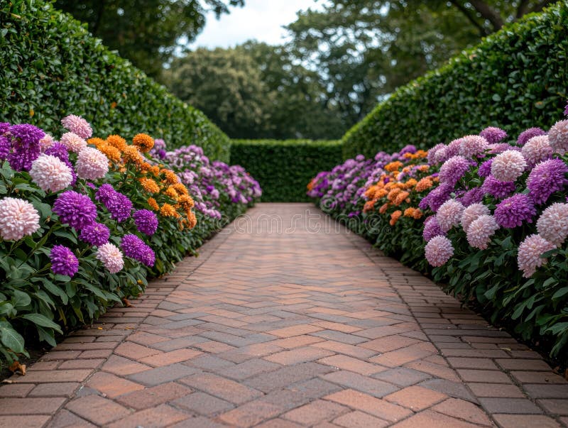 Colorful Flower Garden Path Stock Illustration - Illustration of blooms ...